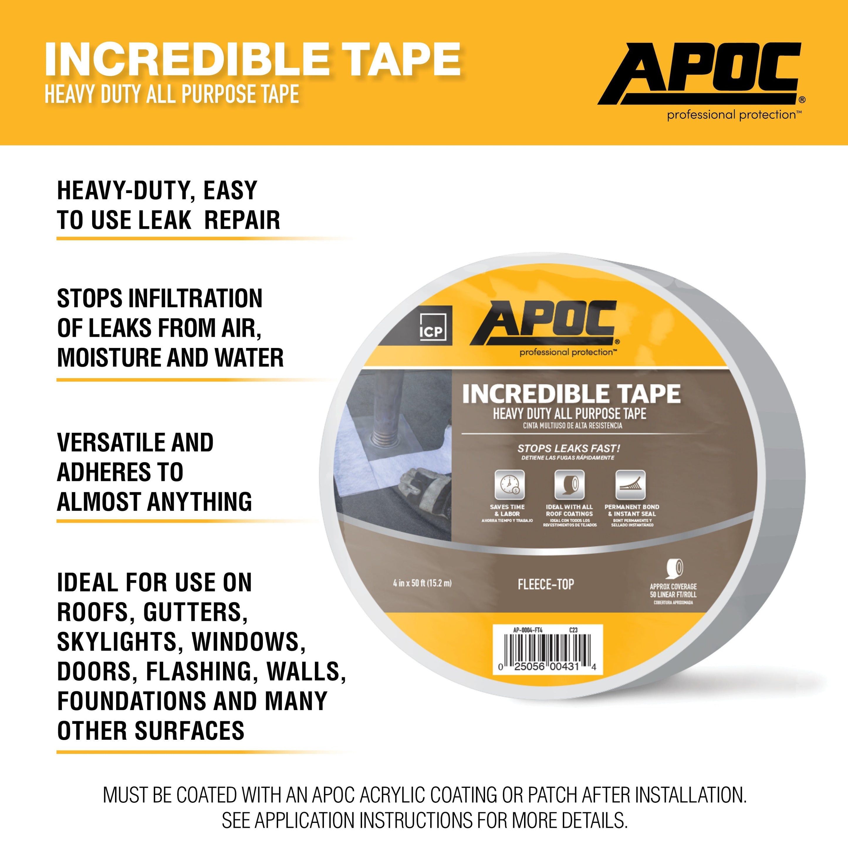 APOC® Incredible® TapeHeavy Duty All Purpose Fleece-Top Tape
